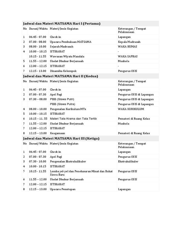 Jadwal Dan Materi MATSAMA 2022 | PDF