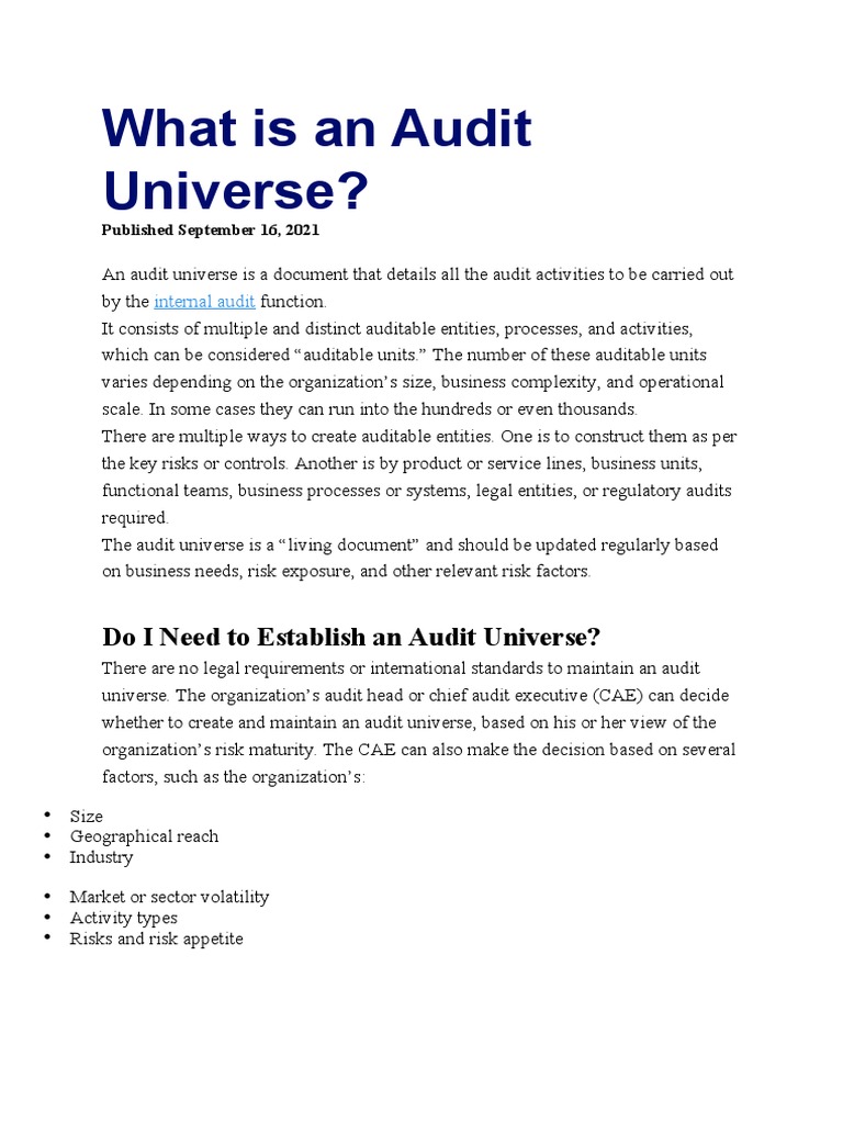 Audit Universe | PDF | Audit | Internal Audit