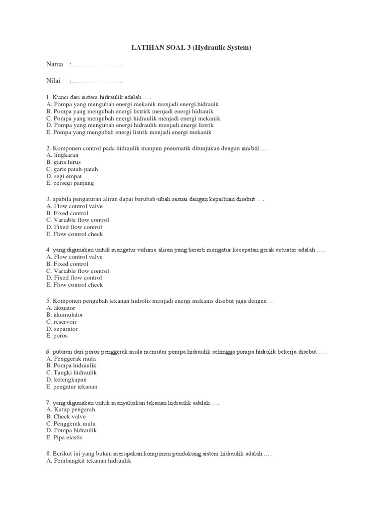 LATIHAN SOAL 3 (Hydraulic System) | PDF
