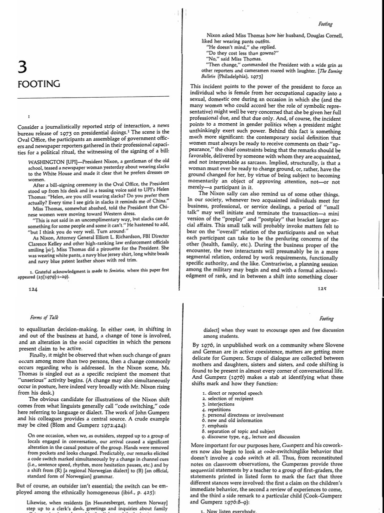 Goffman, Erving. 1979. Footing. in Forms of Talk 1981 | PDF