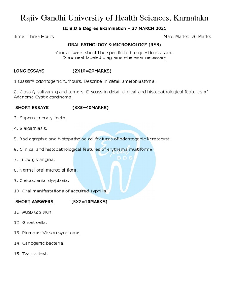 ORAL-PATH-QP.-2021 Rguhs | PDF | Adenoma | Pathology