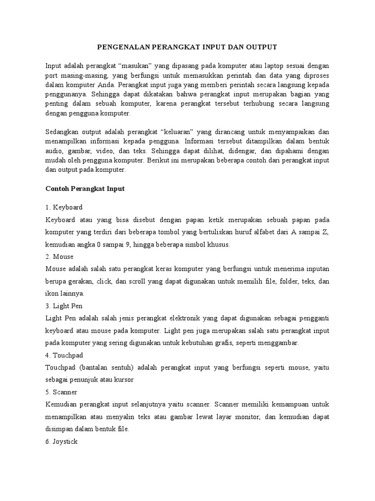 Pengenalan Perangkat Input Dan Output | PDF | Komputer