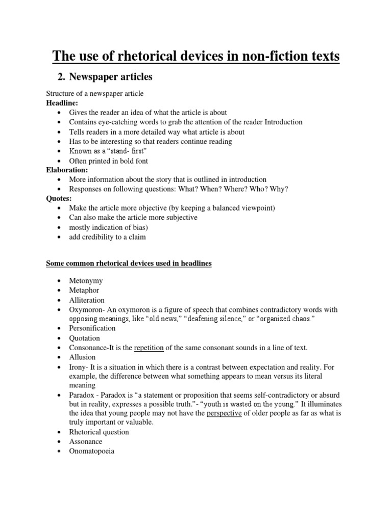 The Use of Rhetorical Devices in Non Fiction Texts Newspaper Articles ...