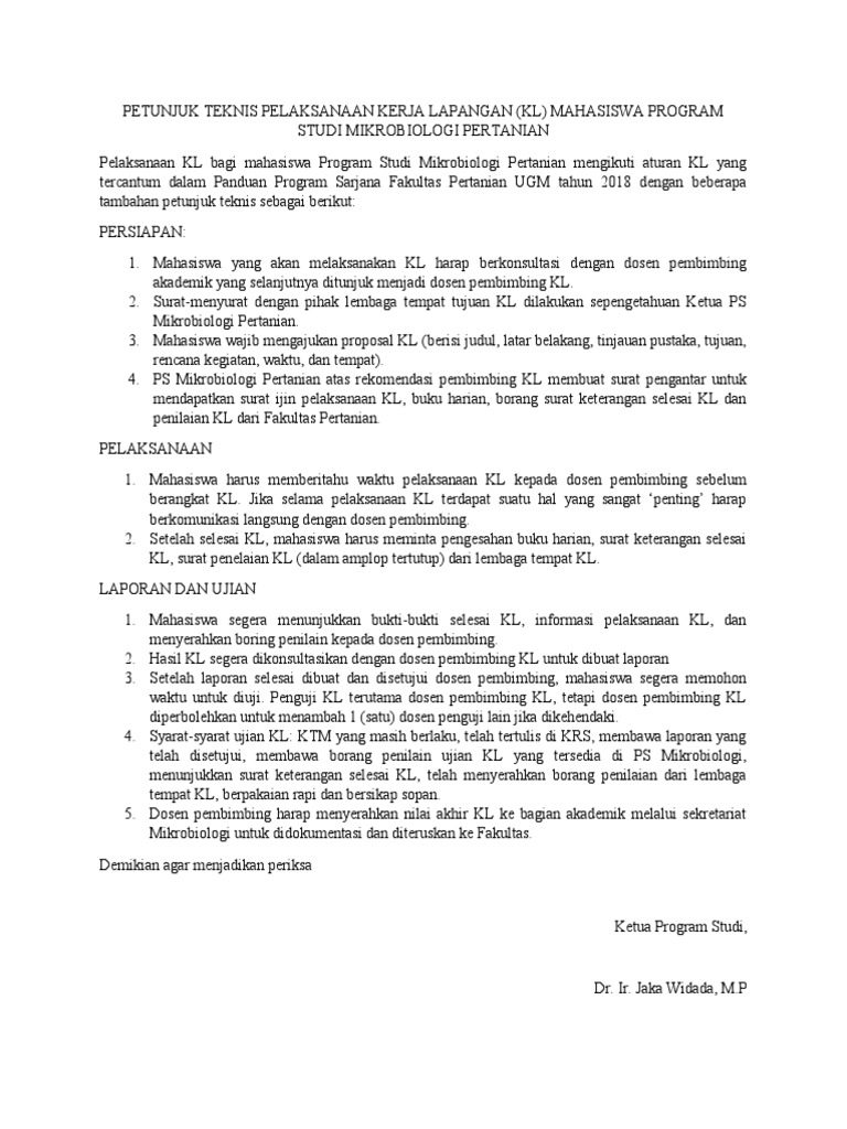 Petunjuk Teknis Pelaksanaan Kerja Lapangan | PDF