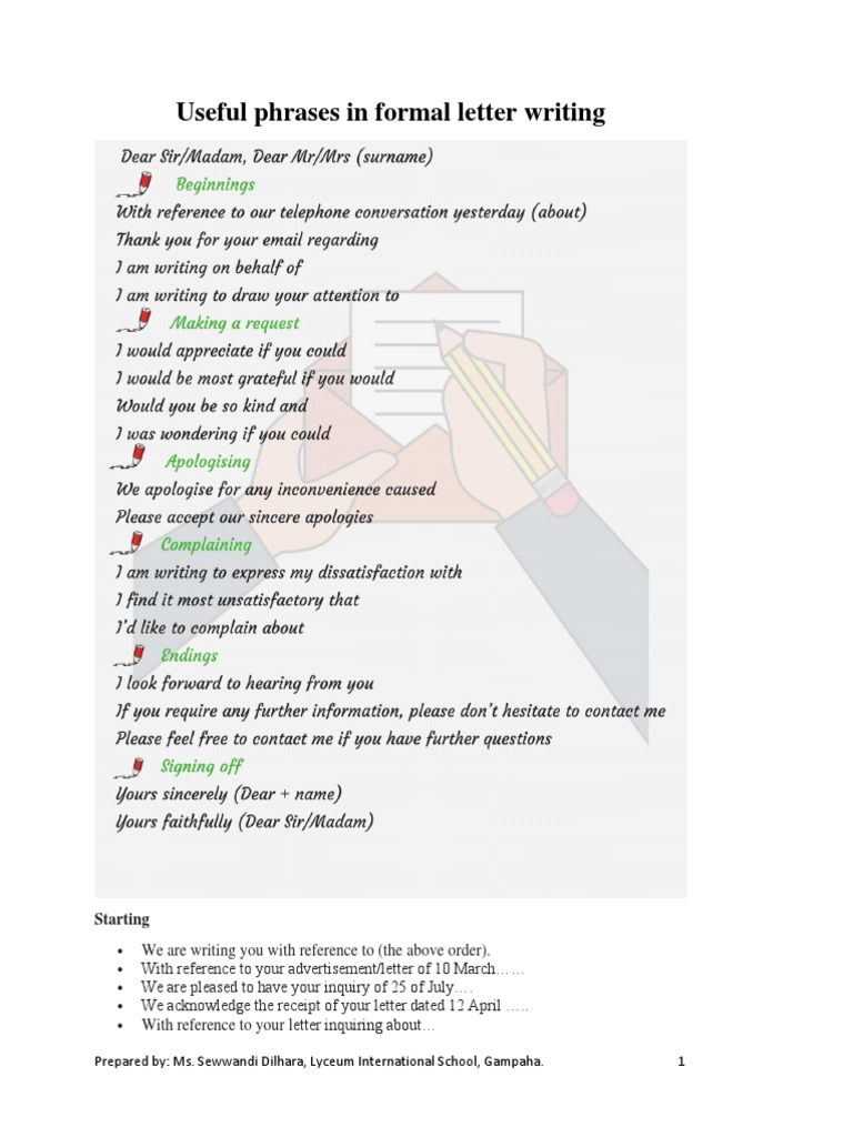 Useful Phrases in Formal Letter Writing | PDF