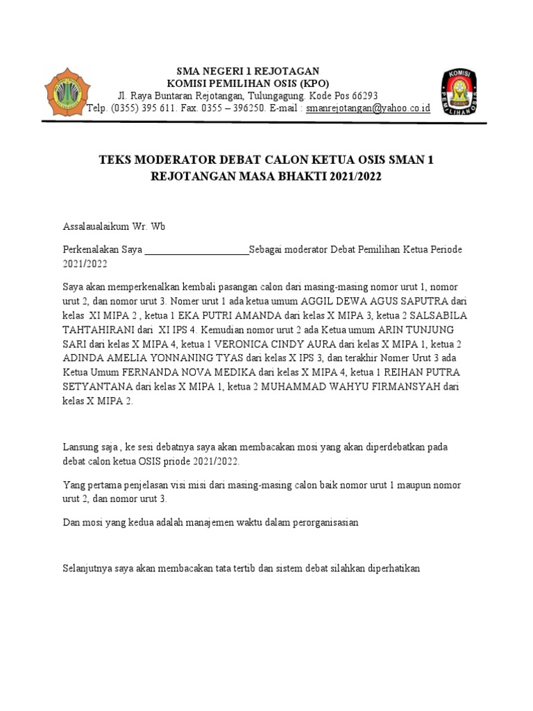 Teks Moderator Debat 2020 | PDF | Karier & Perkembangan