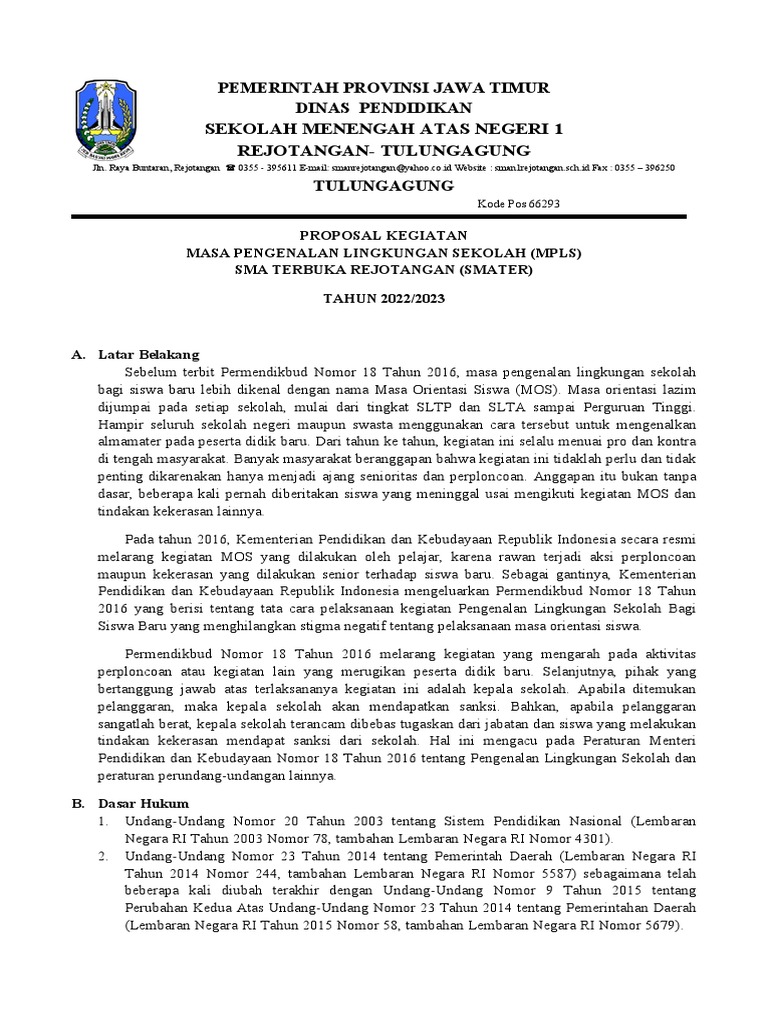 Proposal MPLS SMA Terbuka Rejotangan 2022 | PDF