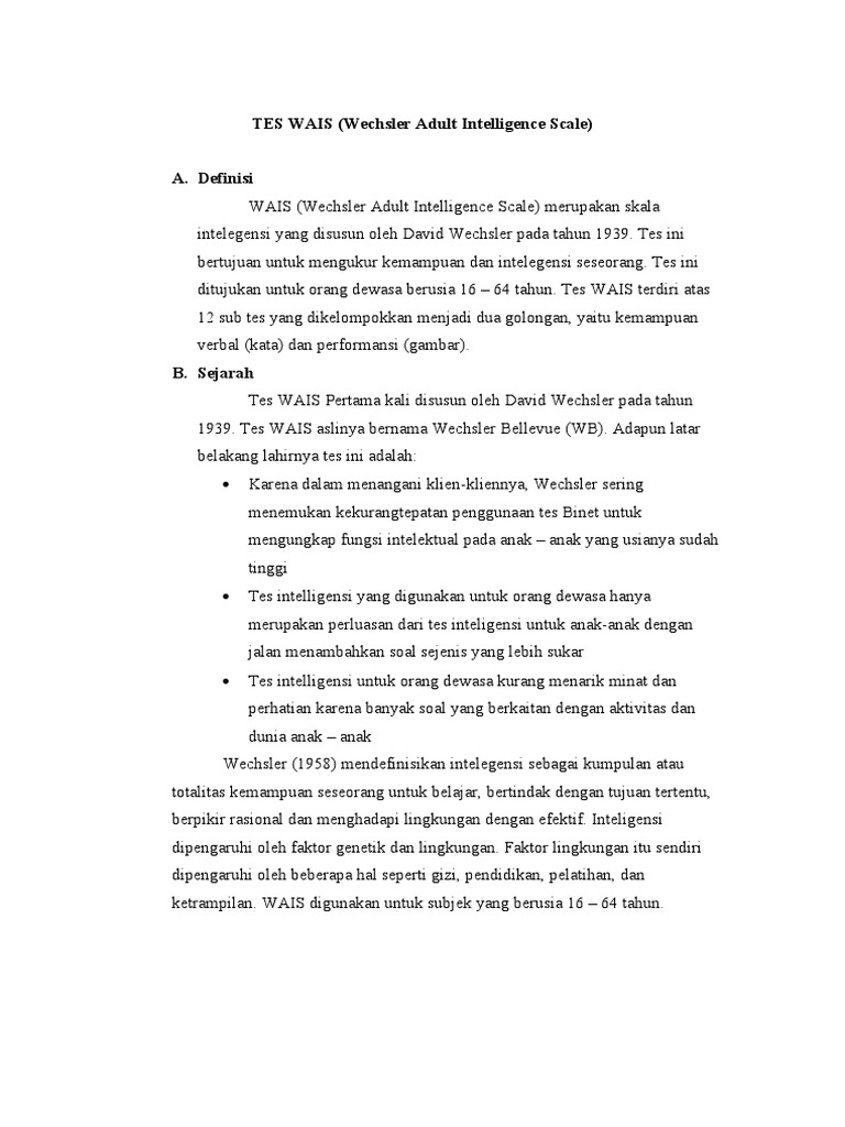 Materi WAIS | PDF | Pengembangan Diri | Sains & Matematika