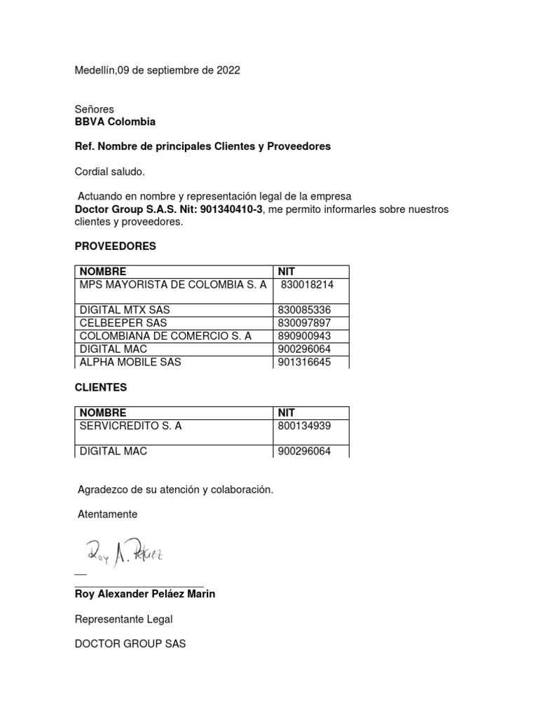 Carta Clientes y Proveedores | PDF