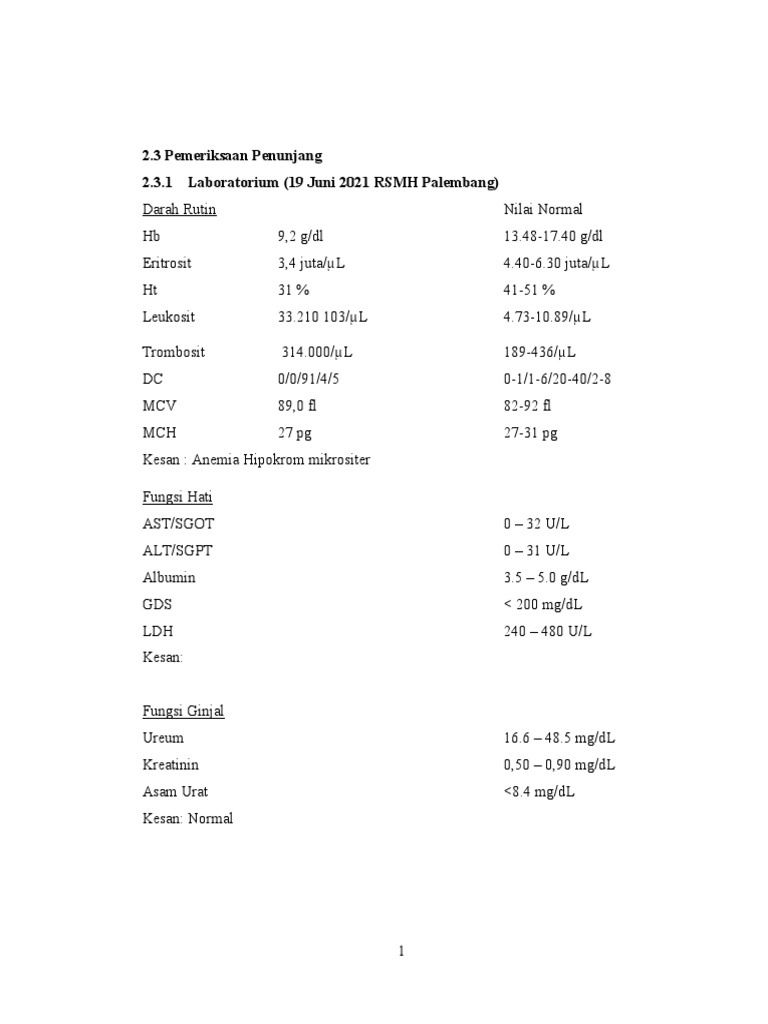 2.3 Pemeriksaan Penunjang 2.3.1 Laboratorium (19 Juni 2021 RSMH ...