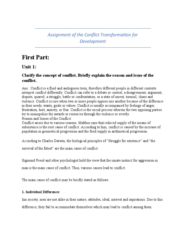 Assignment of The Conflict Transformation For Development | PDF ...