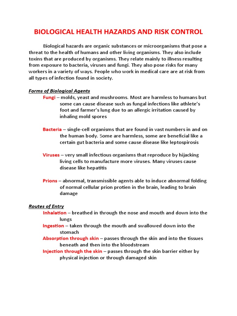 Biological Health Hazards and Risk Control | PDF | Infection | Virus