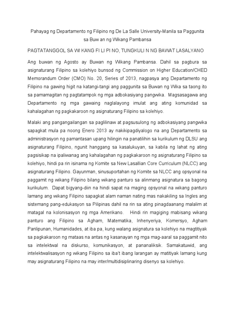 Filipino Bilang Wikang Pambansa | PDF