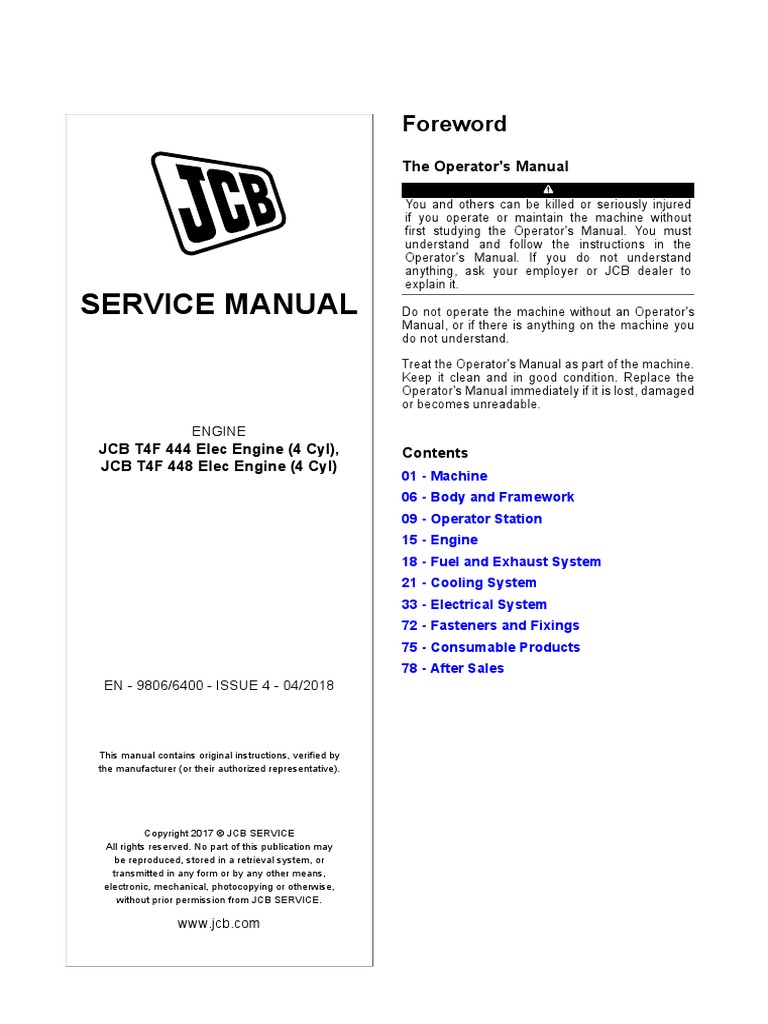 Dokumen - Tips JCB t4f 448 Elec Engine 4 Cyl Service Repair Manual 1590525336 | Download Free ...