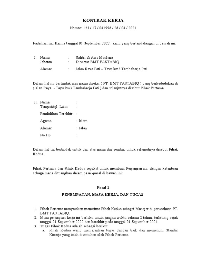 Surat Kontrak Kerja | PDF