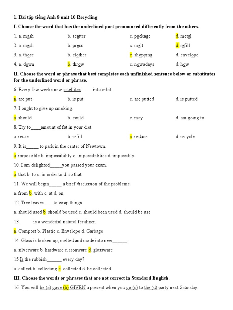 Review Unit 10+11+12 | PDF | Vietnam | Recycling