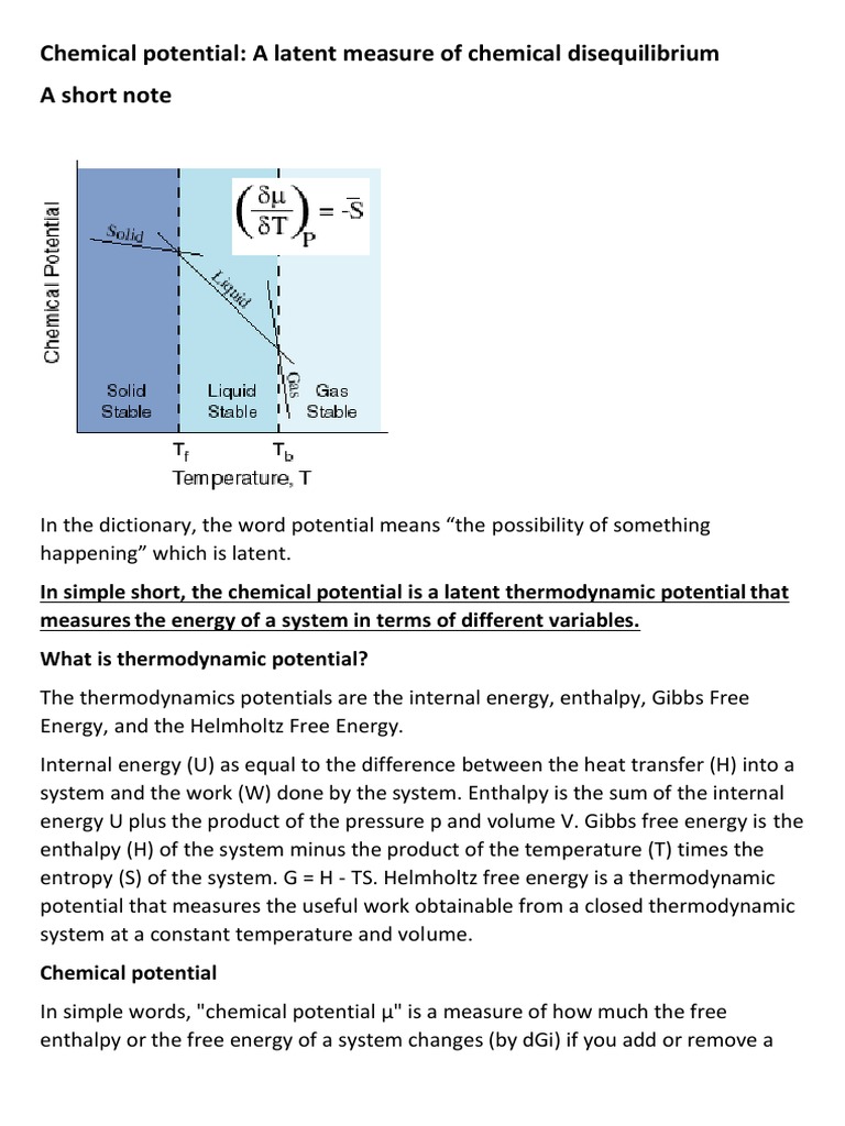 Chemical Potential: A Short Note | PDF | Chemistry | Enthalpy