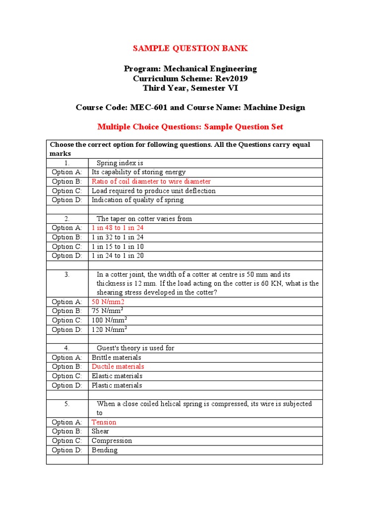Machine Design MCQs for ME Students | PDF | Strength Of Materials ...