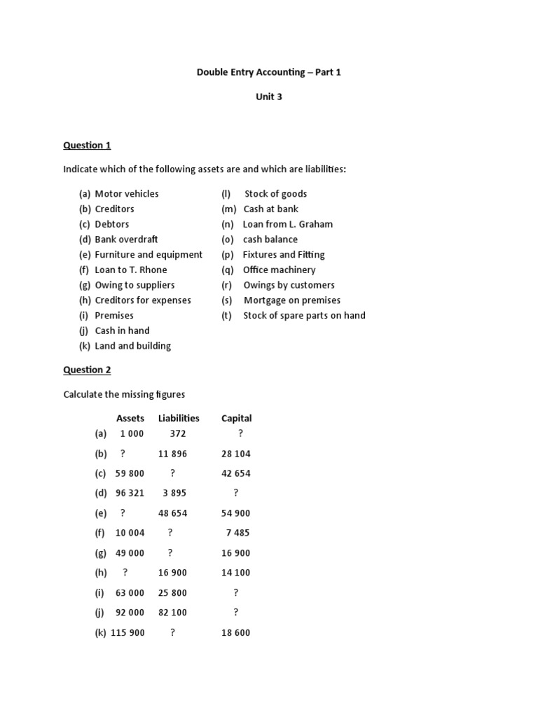 Double Entry Accounting Exercises | PDF | Debits And Credits ...
