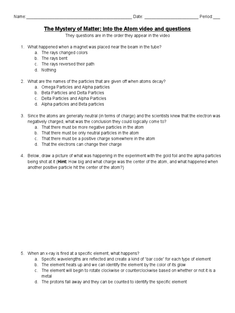 Into the Atom: Video Questions & Answers | PDF | Atoms | Neutron