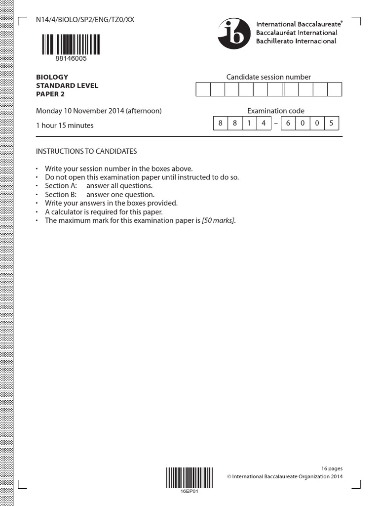 Biology Paper 2 SL | PDF | Cell (Biology) | Glucose