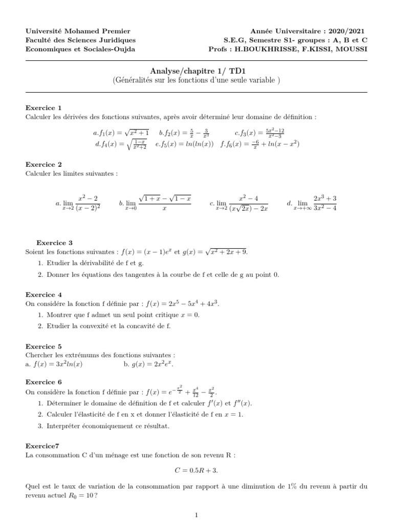 Td1 Analyse | PDF | Élasticité (économie) | Fonctionnalités et modélisations