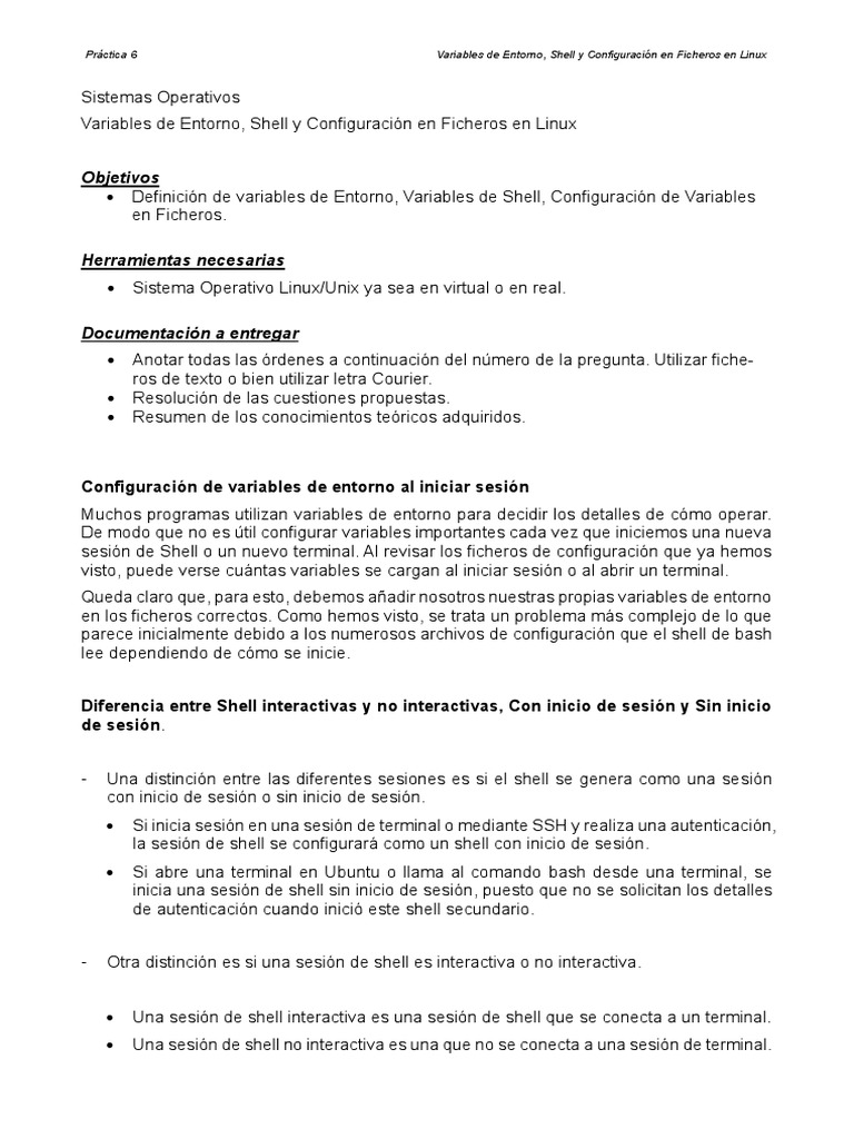 Práctica 06 UNIX VariablesyEntornoLinux | PDF | Archivo de computadora ...