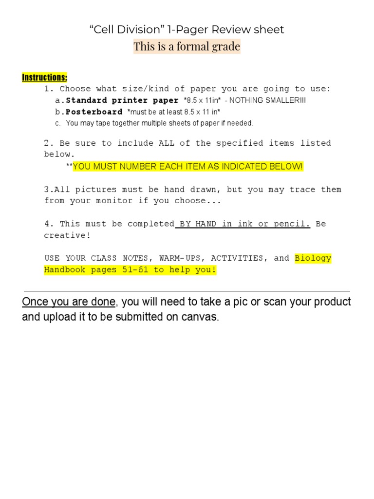 Final Cell Division 1-Pager Review | PDF | Ploidy | Sexual Reproduction