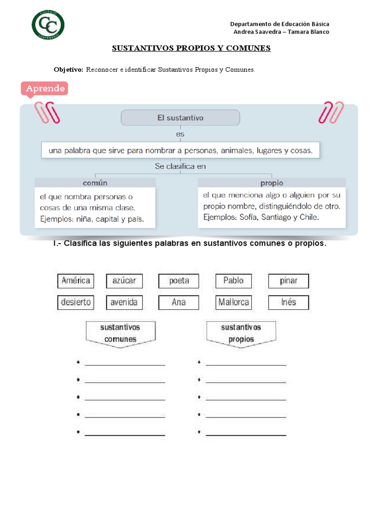 Sustantivos Propios y Comunes | PDF | Artes del Lenguaje y Comunicación