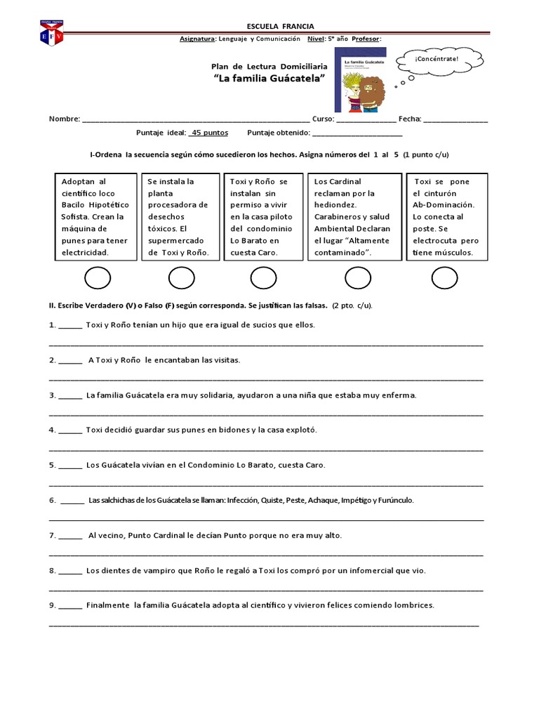 Prueba La Familia Guácatela 5to | PDF