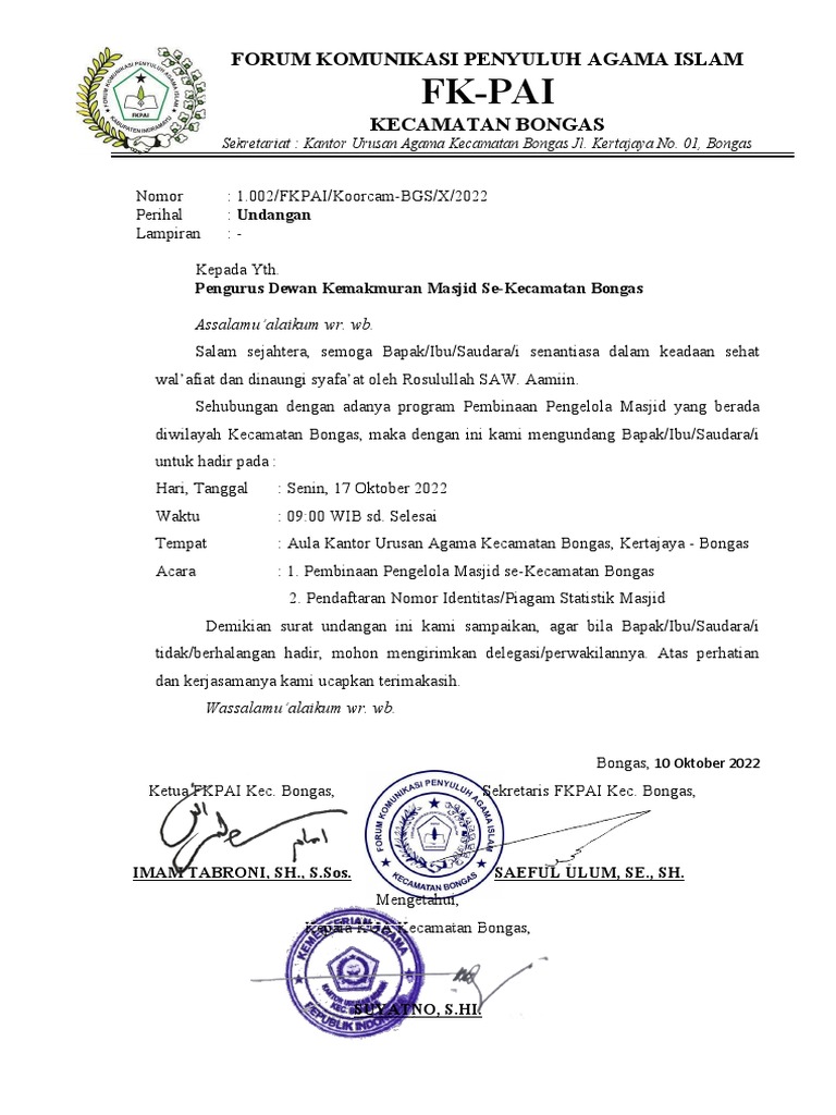 Undangan Fkpai Bongas | PDF