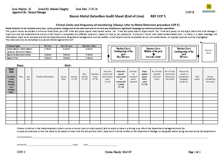 Audit Sheet Tracks Metal Detector Performance | PDF | Metals