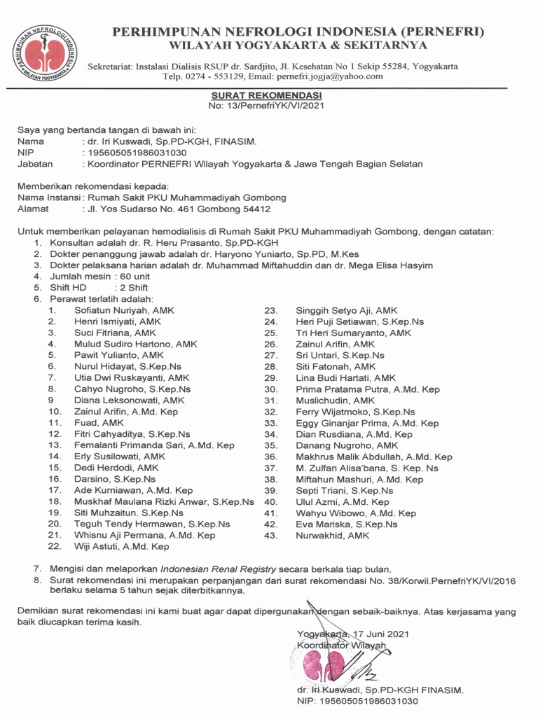 Surat Rekomendasi Pernefri 2021 | PDF