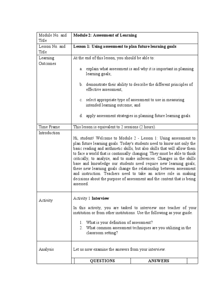 MODULE 2 - ASSESSMENT OF LEARNING 1 COURSEPACKrevised | PDF | Educational Assessment | Reading ...