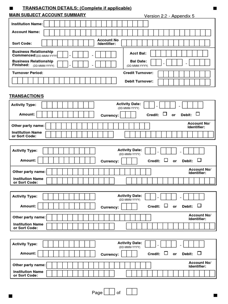 UKFIU Appendix 5 - Transaction Details | PDF | Debits And Credits ...
