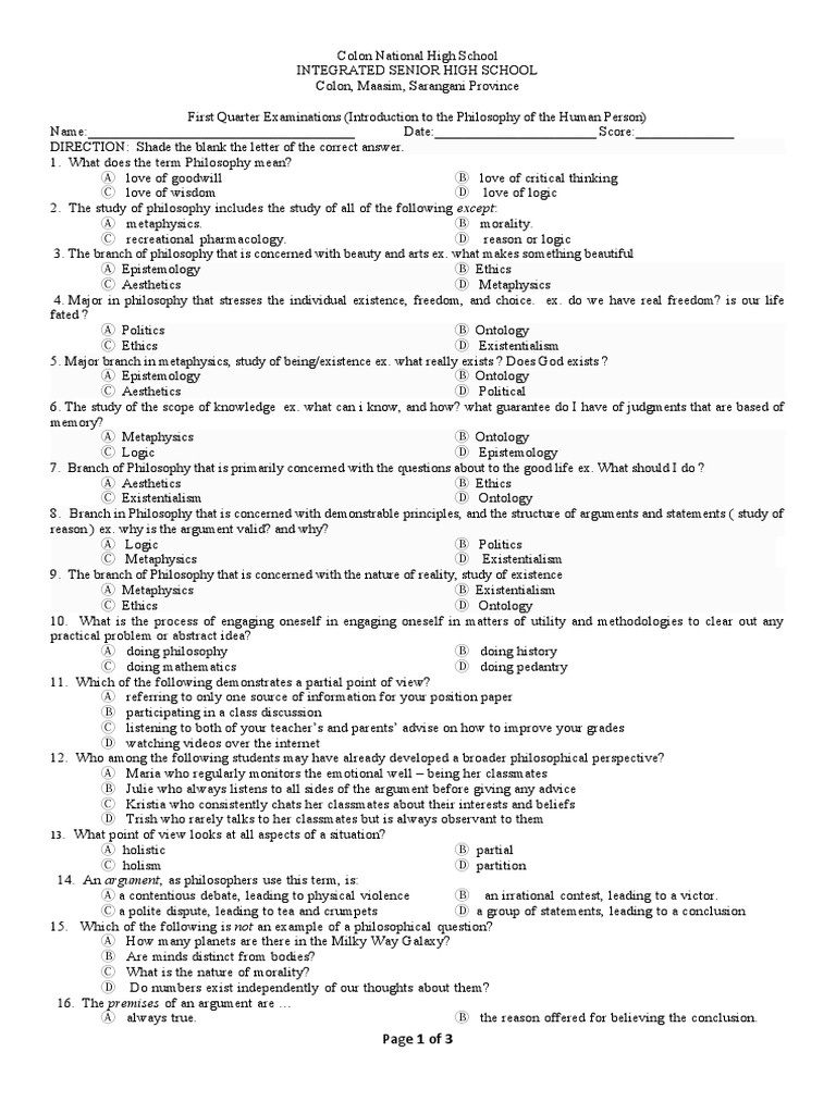 1st Quarter Intro To Philo 2019 2020 Pdf Environmental Ethics Argument 