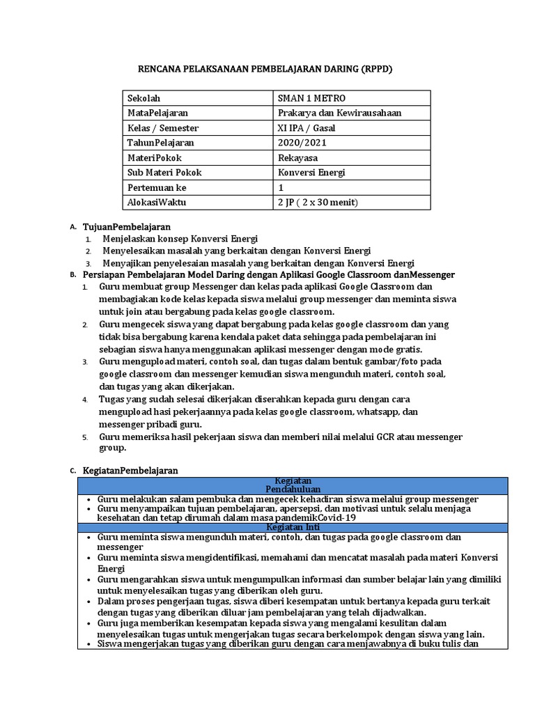 RPP Daring Konversi Energi | PDF