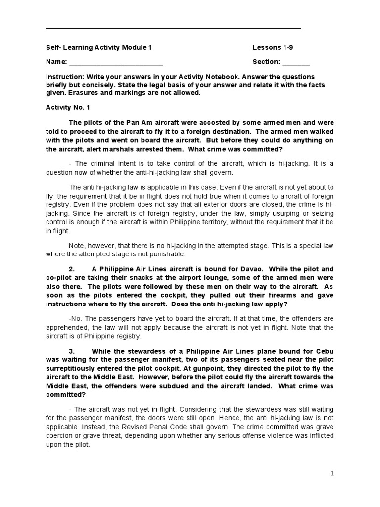 Self-Learning Activity Modules 1-2 | PDF | Arrest | Detention (Imprisonment)