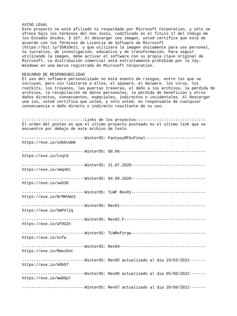 Aviso Legal sobre WinterOS | PDF | Microsoft | Edad de información