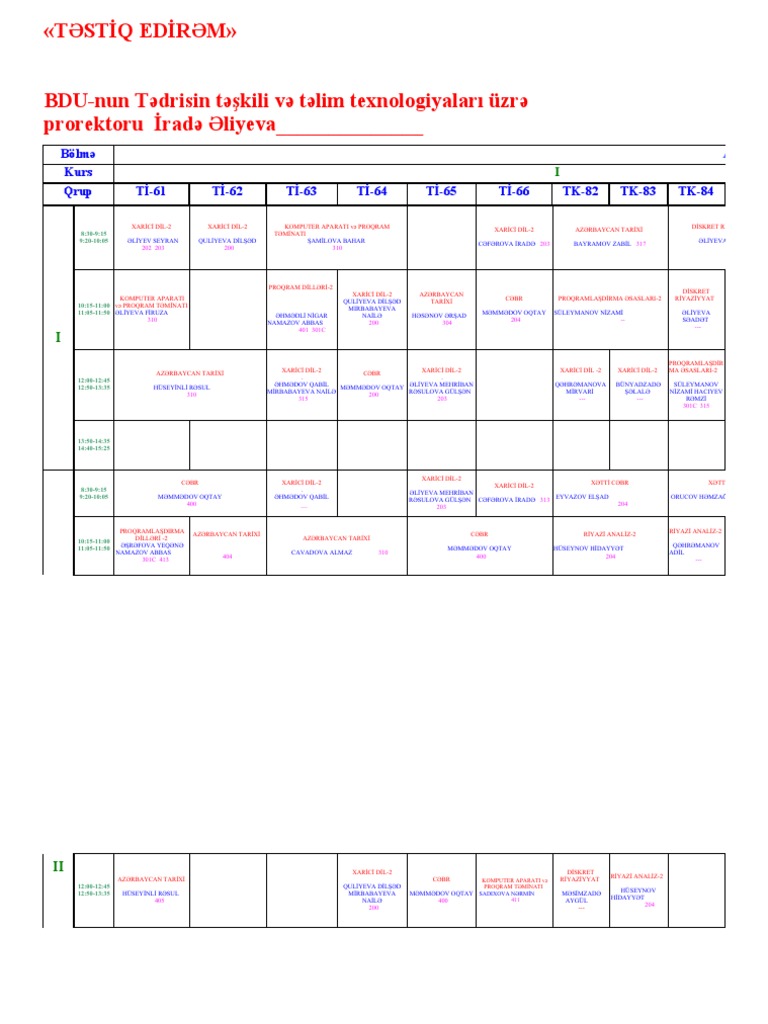 1 Növbə Ders Cedveli 2021 Yaz | PDF