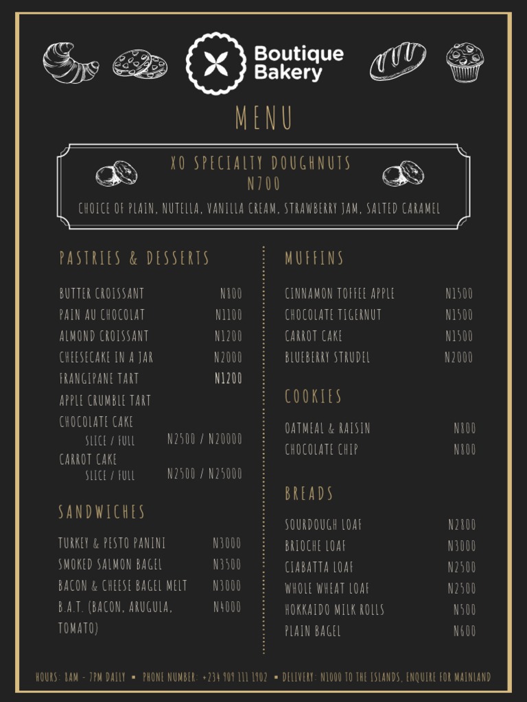 XO Boutique Bakery Food and Drink Menu | PDF | Drink | Cakes