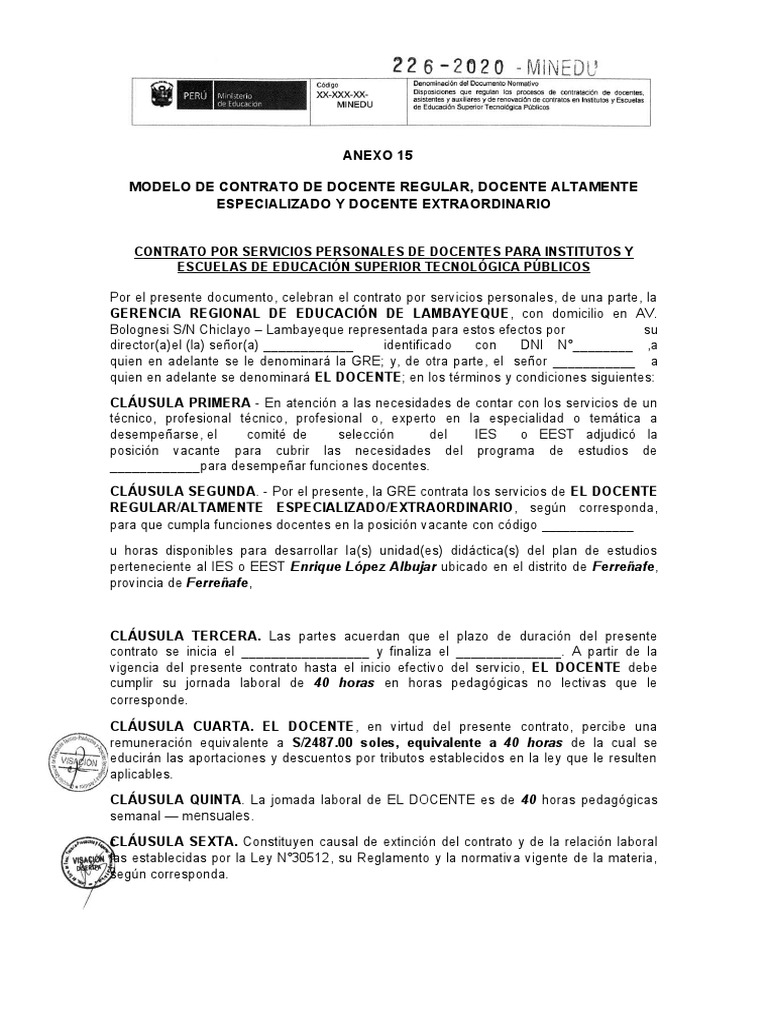 Formato Contrato Anexo 15 | PDF | Regulación | Educación más alta