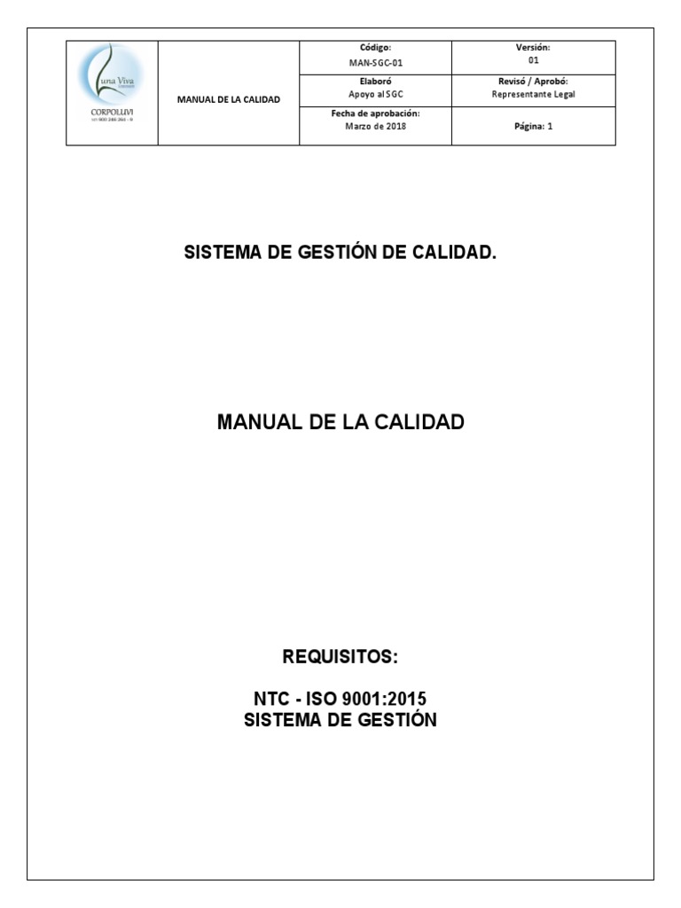 Manual 01-Manual de La Calidad | PDF | Gestión de la calidad | Sistema de manejo de calidad
