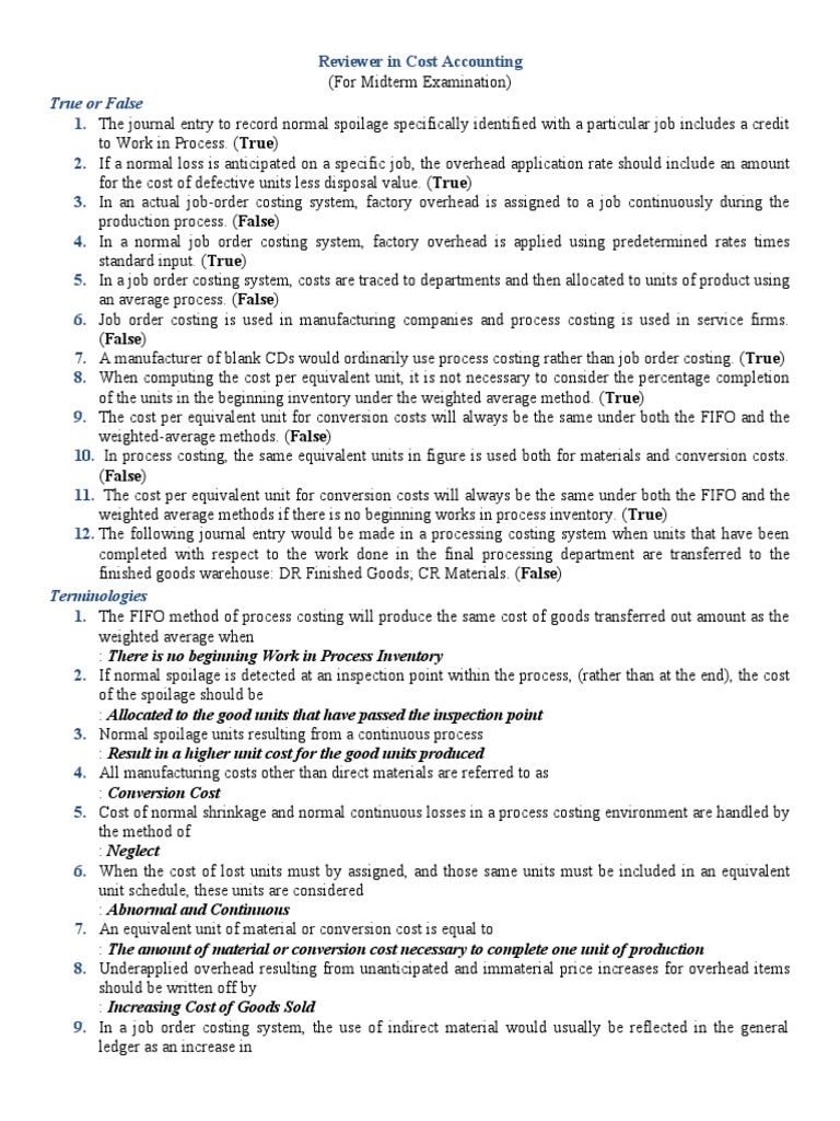 Reviewer in Cost Accounting (Midterm) | PDF | Inventory | Cost Of Goods ...