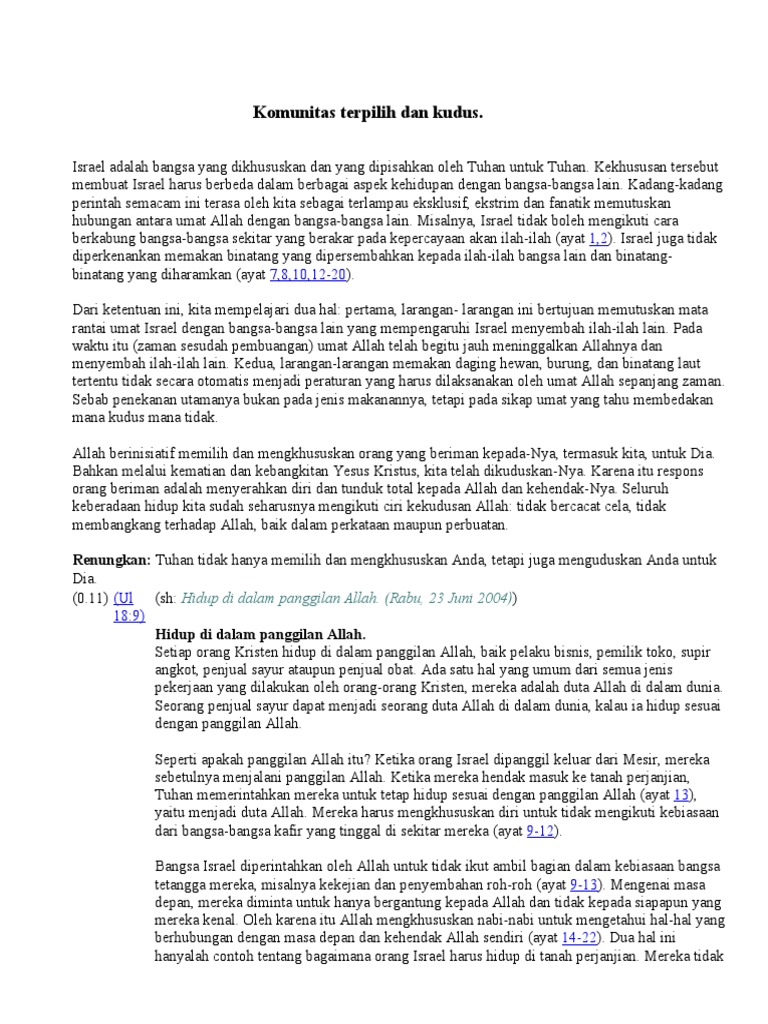 Panggilan Dan Kekudusan | PDF