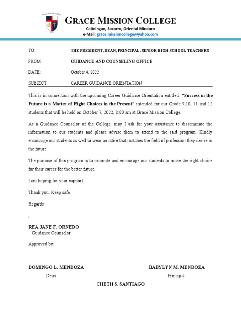 Career Guidance Program Letter | PDF | Employment | Counseling