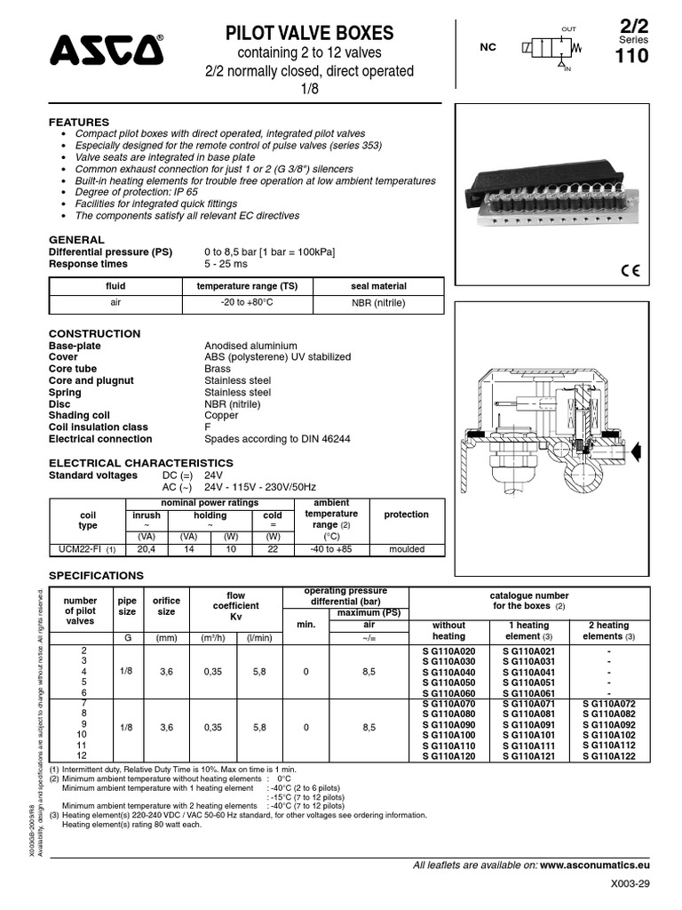 Pilot Valve Boxes SG110A | PDF | Valve | Inductor