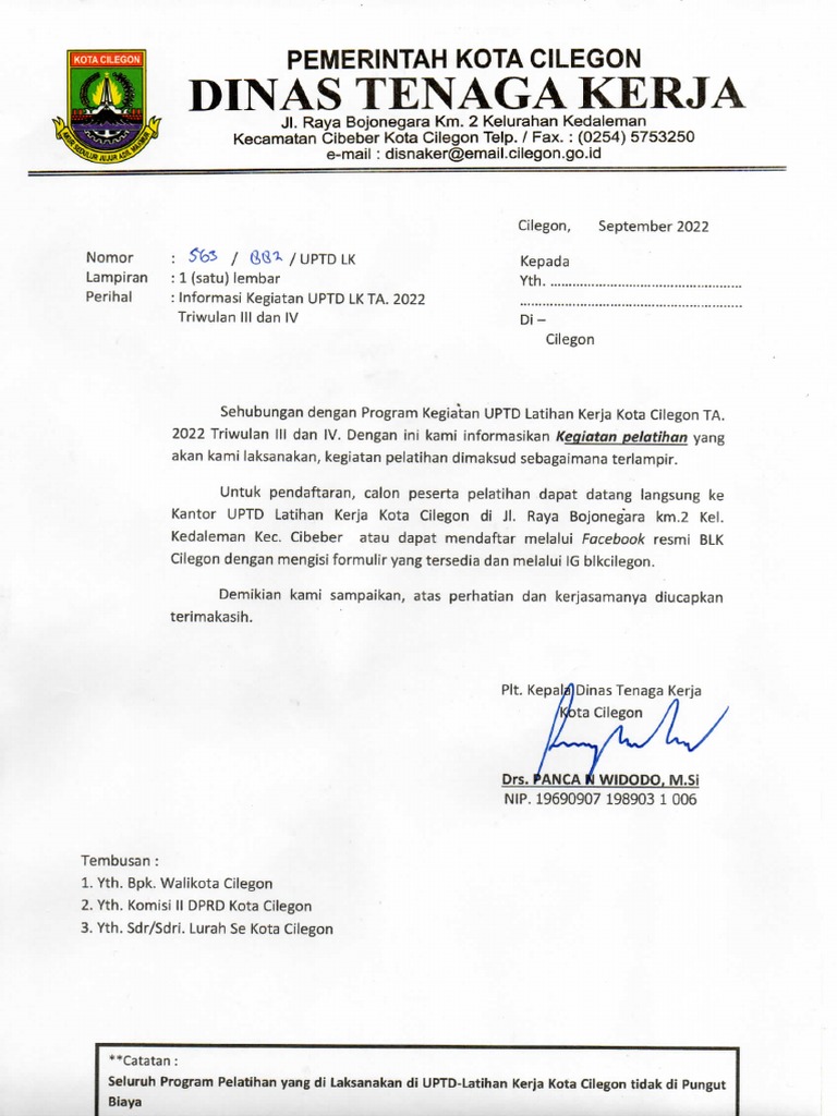 Surat Pemberitahuan Pelatihan | PDF