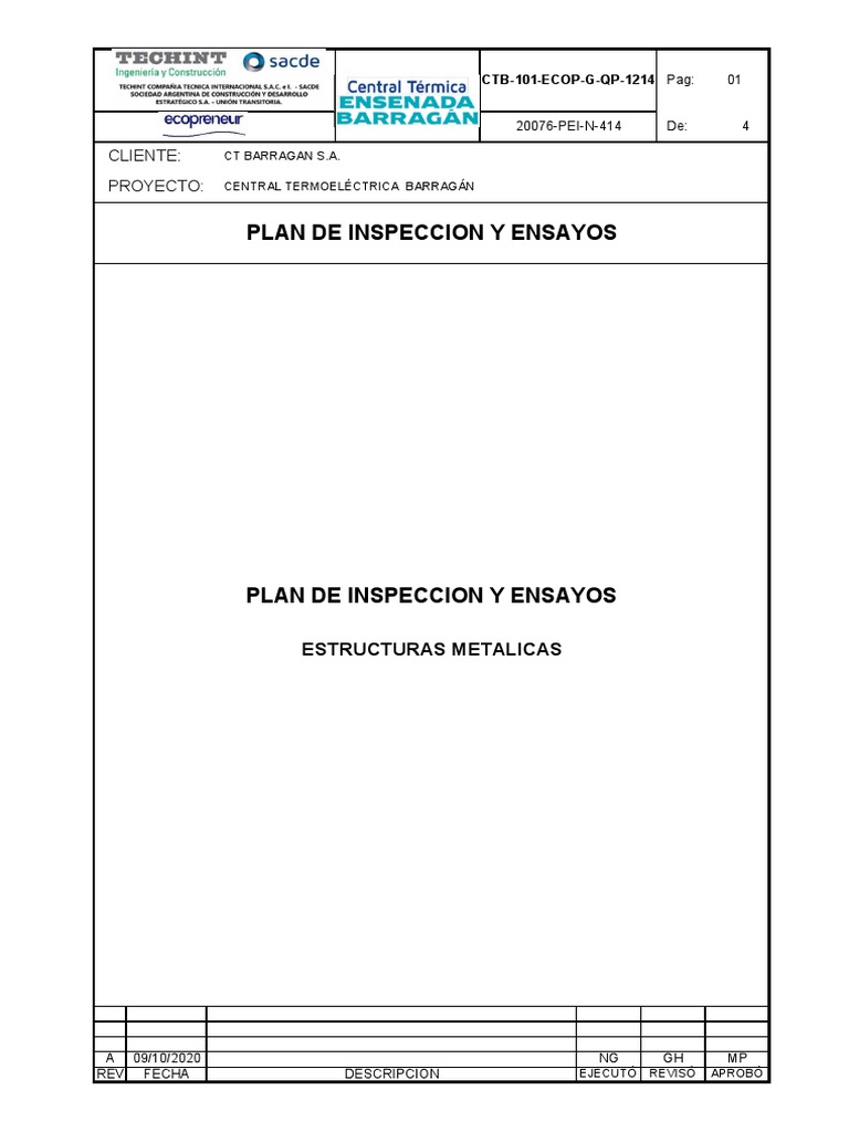 CTB 101 ECOP G QP 1214 A Plan de Inspección Estructuras Metalicas ...