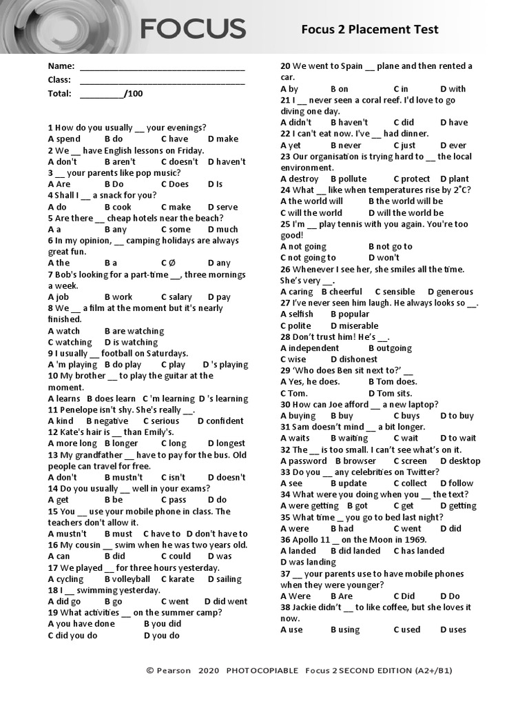 Focus2 2E Placement Test | PDF
